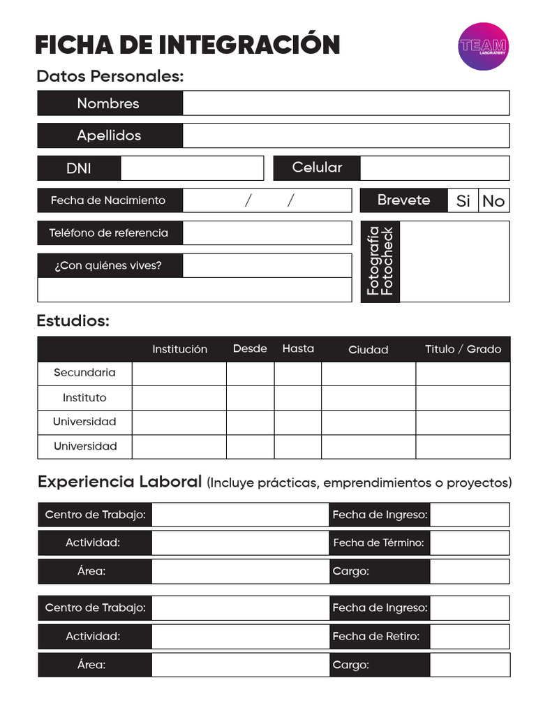 Ficha de Integración Profesional y Personal | PDF
