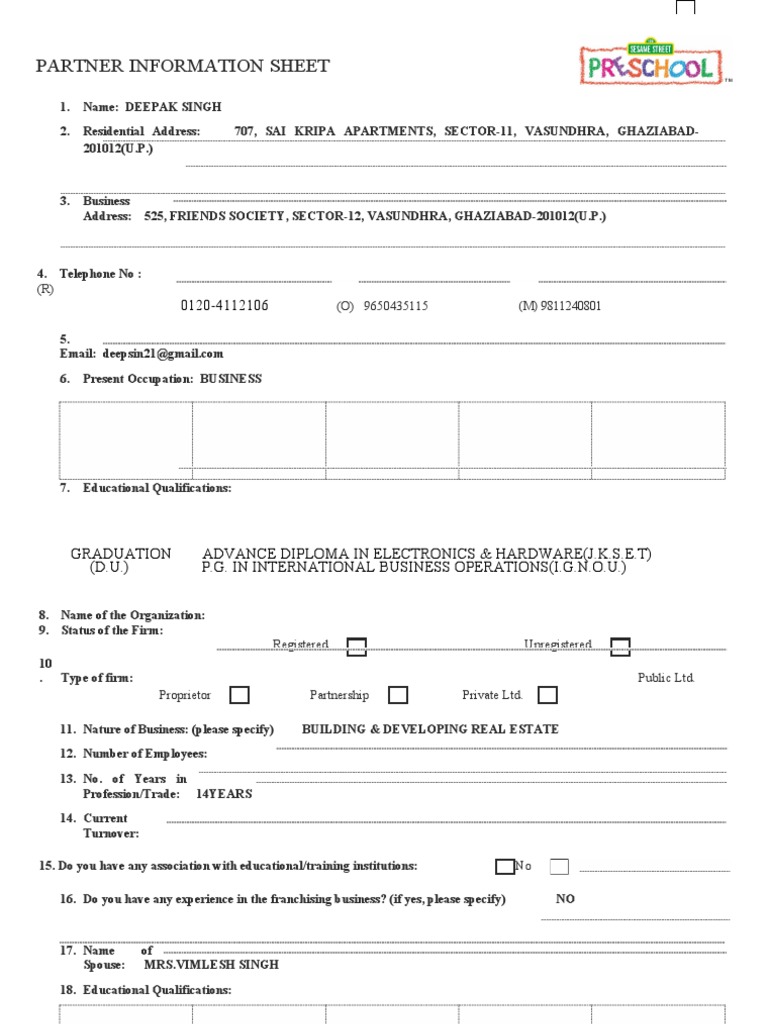 Partner Information Sheet - New | PDF