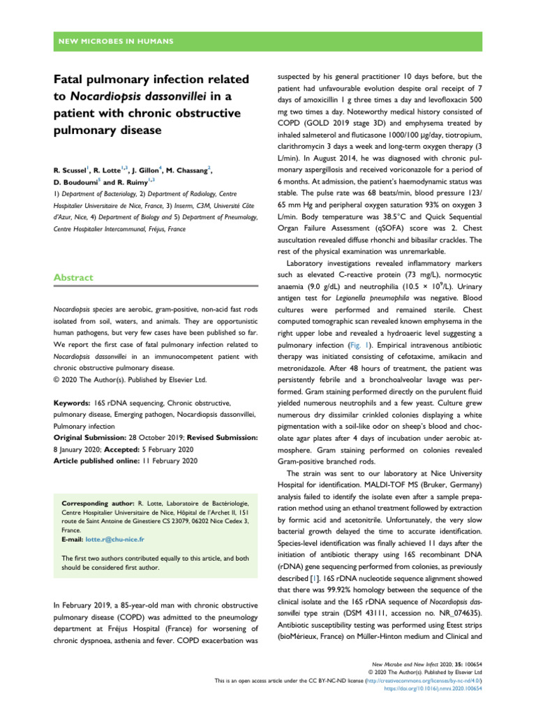 Fatal Pulmonary Infection Related To Nocardiopsis Dasson 2020 New ...