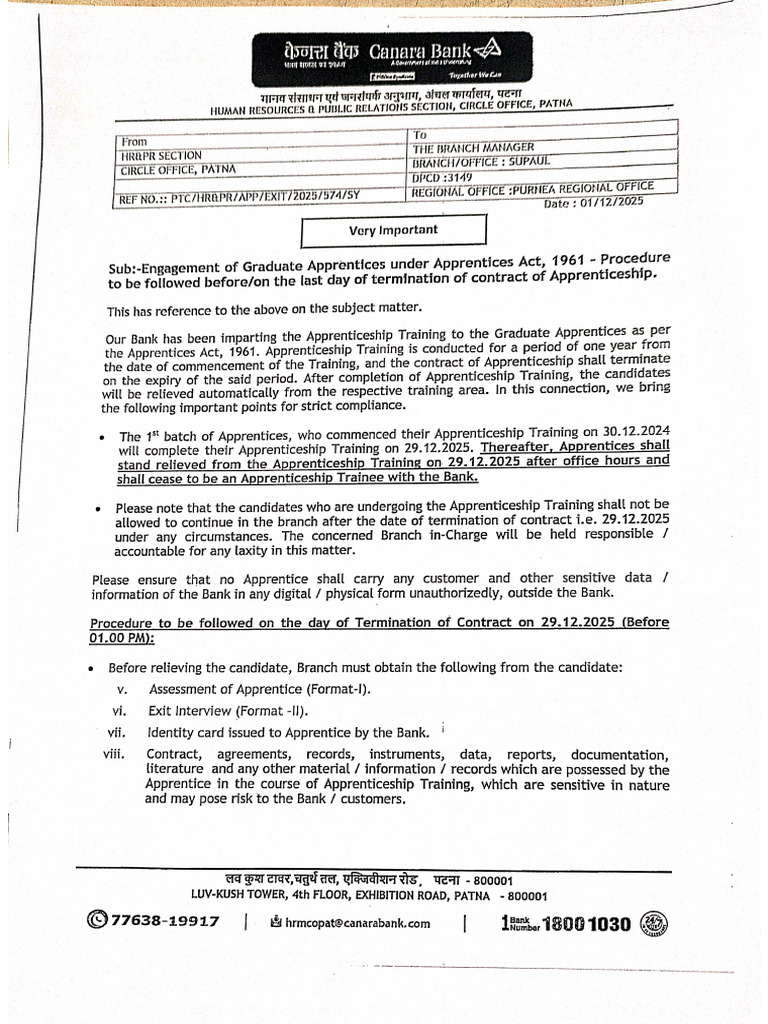Apprentice Termination Letter | PDF