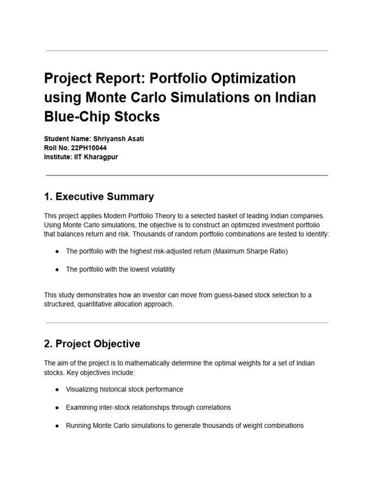 Portfolio Optimization with Monte Carlo Simulations | PDF | Modern ...