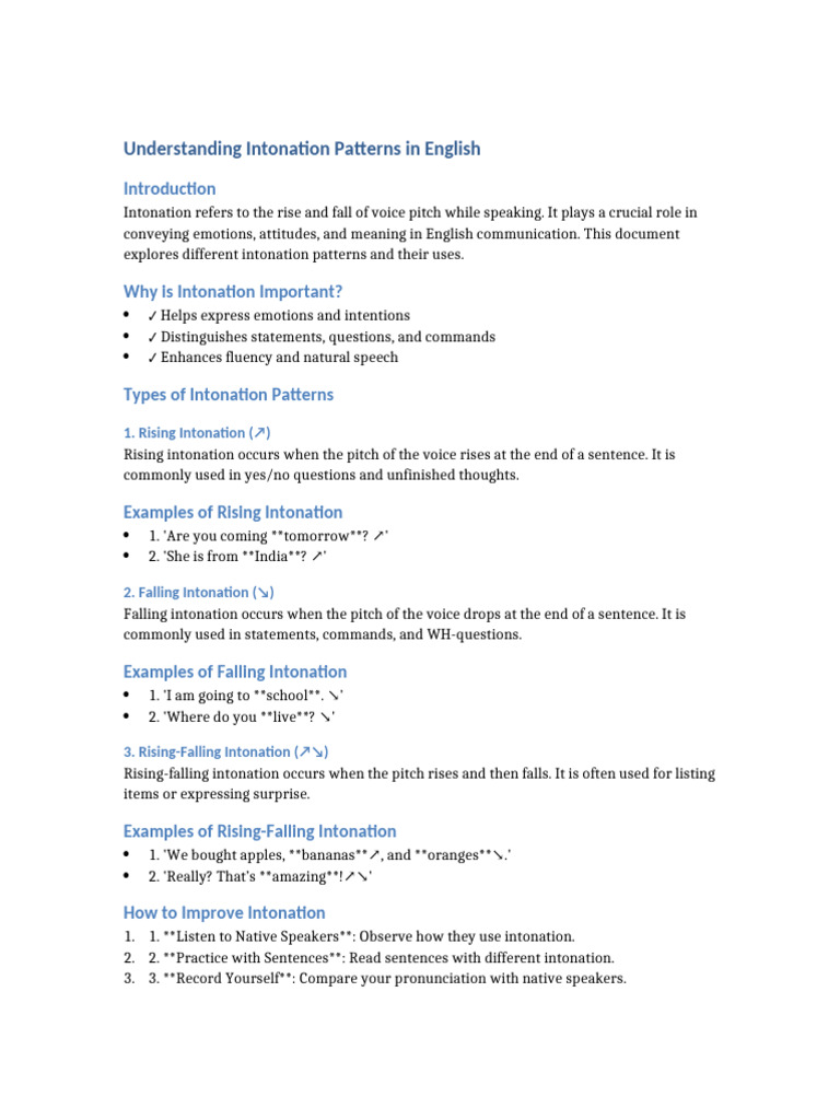 Understanding Intonation Patterns in English | PDF
