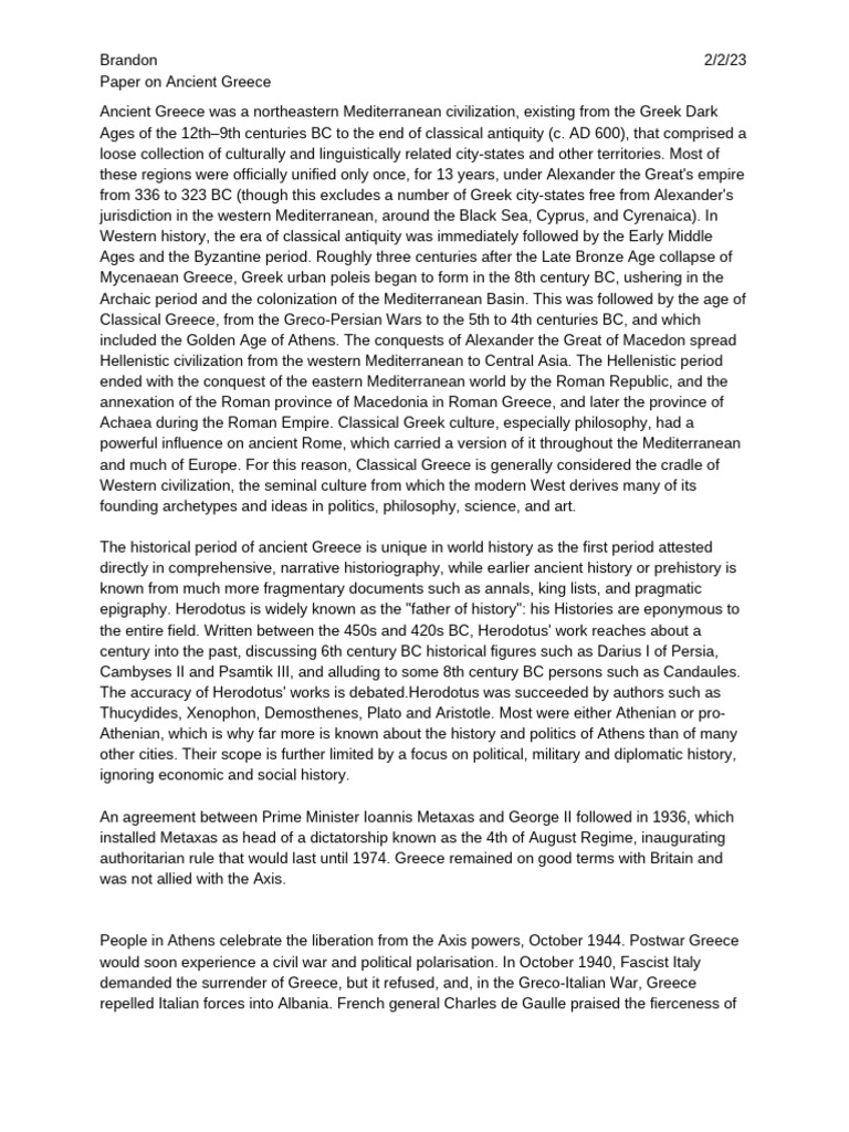 Ryan Cooper - Ancient Greece Paper | PDF | Ancient Greece | Classical ...