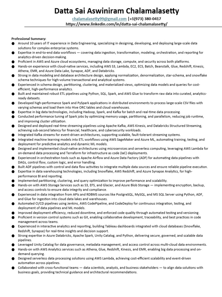Datta Sai Aswini Ram - Resume | PDF | Apache Spark | Microsoft Azure