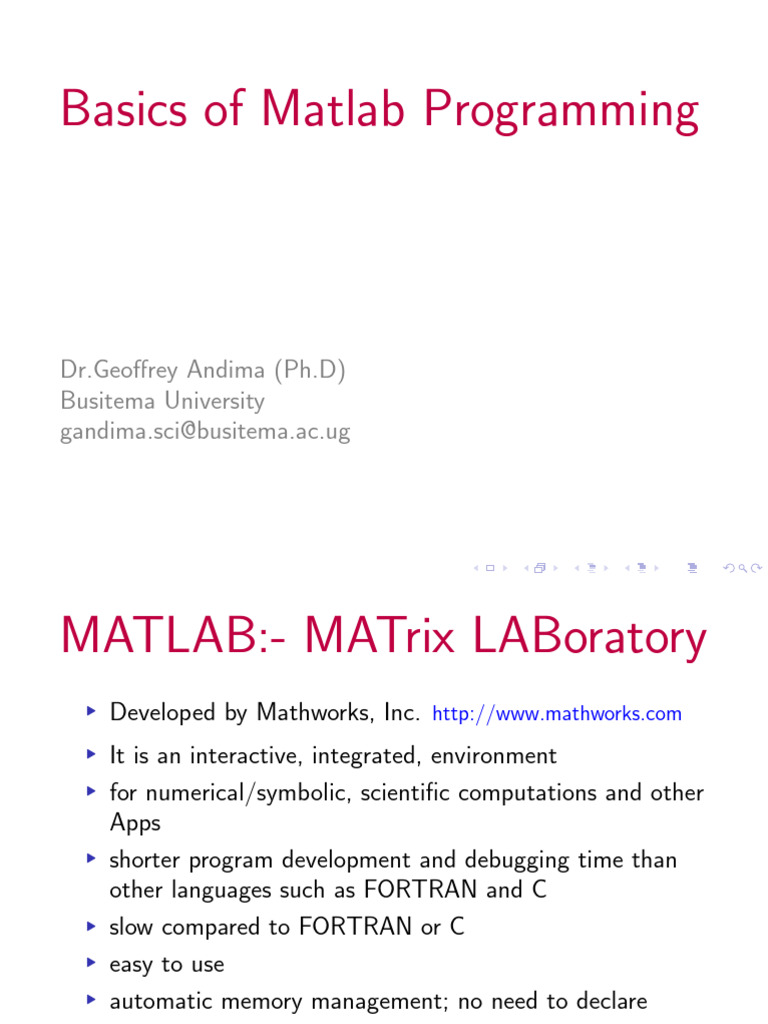 MATLAB Programming Basics Guide | PDF | Matlab | Parameter (Computer ...