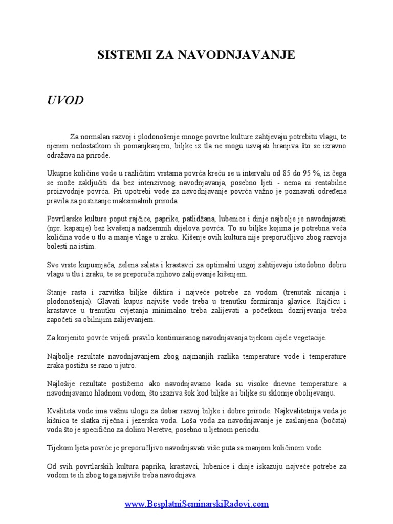 Sistemi Za Navodnjavanje | PDF