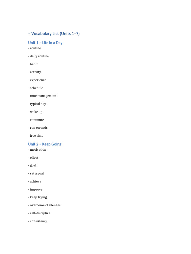 Vocabulary List for Everyday Topics | PDF