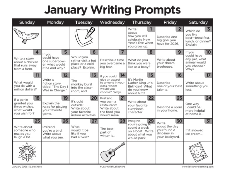 January 2026 Writing Prompts for Kids | PDF