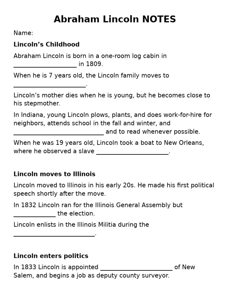 Abraham Lincoln Guided NOTES | PDF | Abraham Lincoln | American Civil War