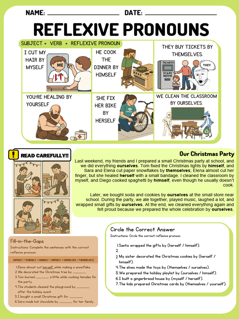 Reflexive Pronouns Practice Worksheet | PDF | Christmas