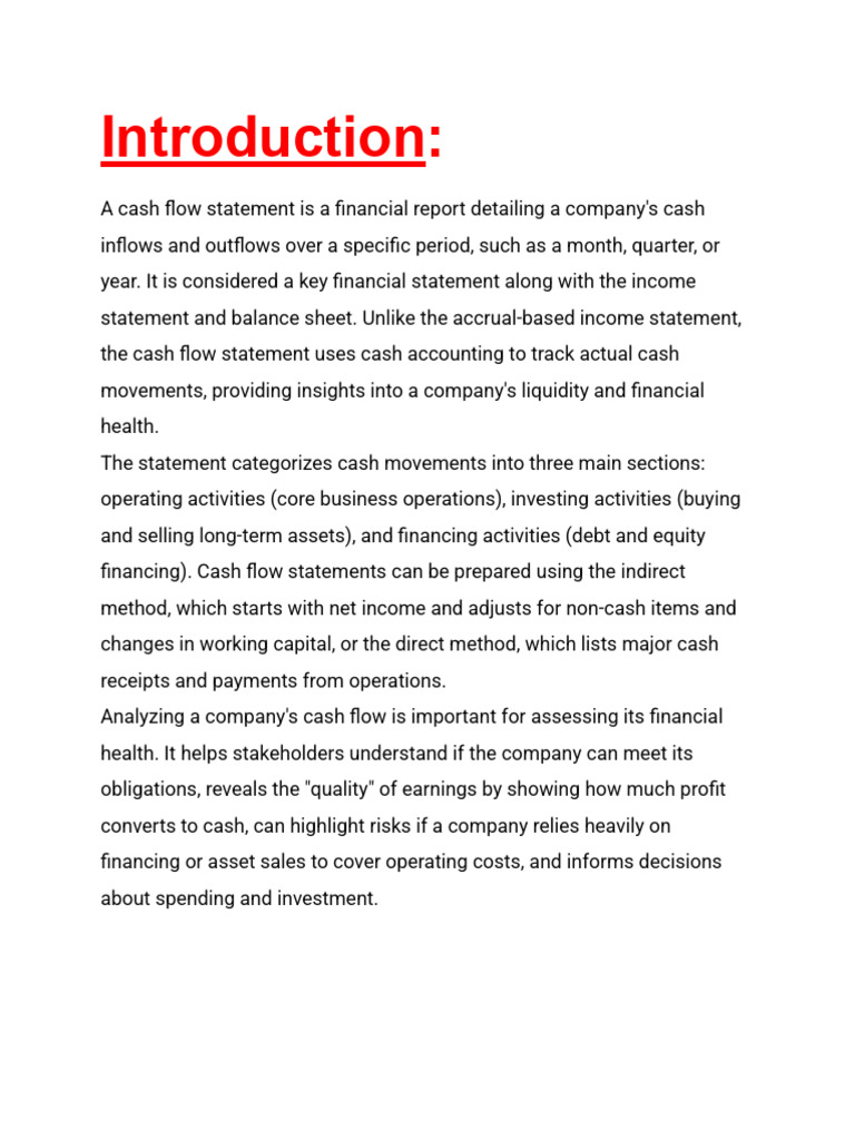 Cash Flow Statement Project Pdf Cash Flow Statement Investing