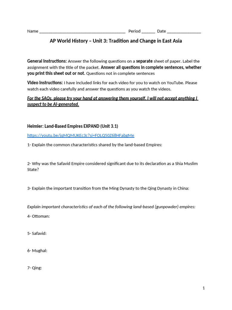East Asia Traditions and Changes: Unit 3 | PDF | Shogun | Qing Dynasty