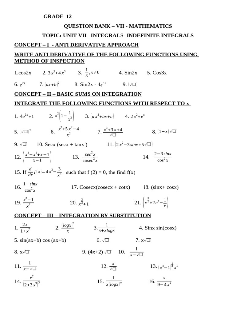 QB ON INTEGRALS | PDF | Trigonometric Functions | Functions And Mappings