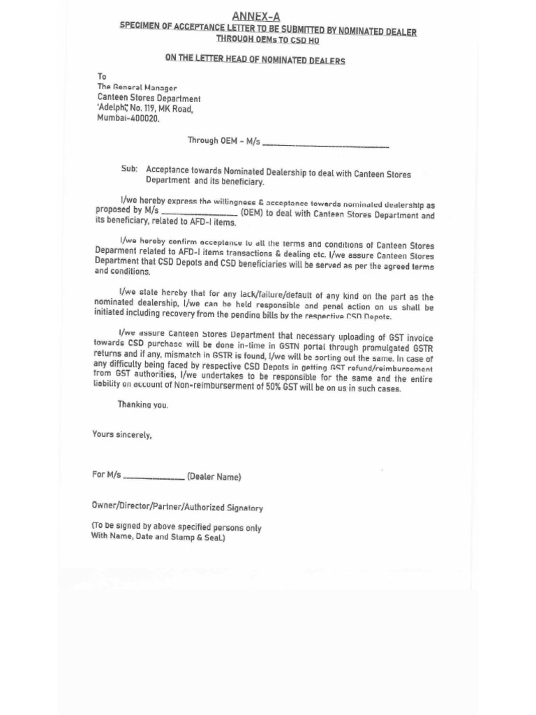 Acceptance Letter - Annex A | PDF