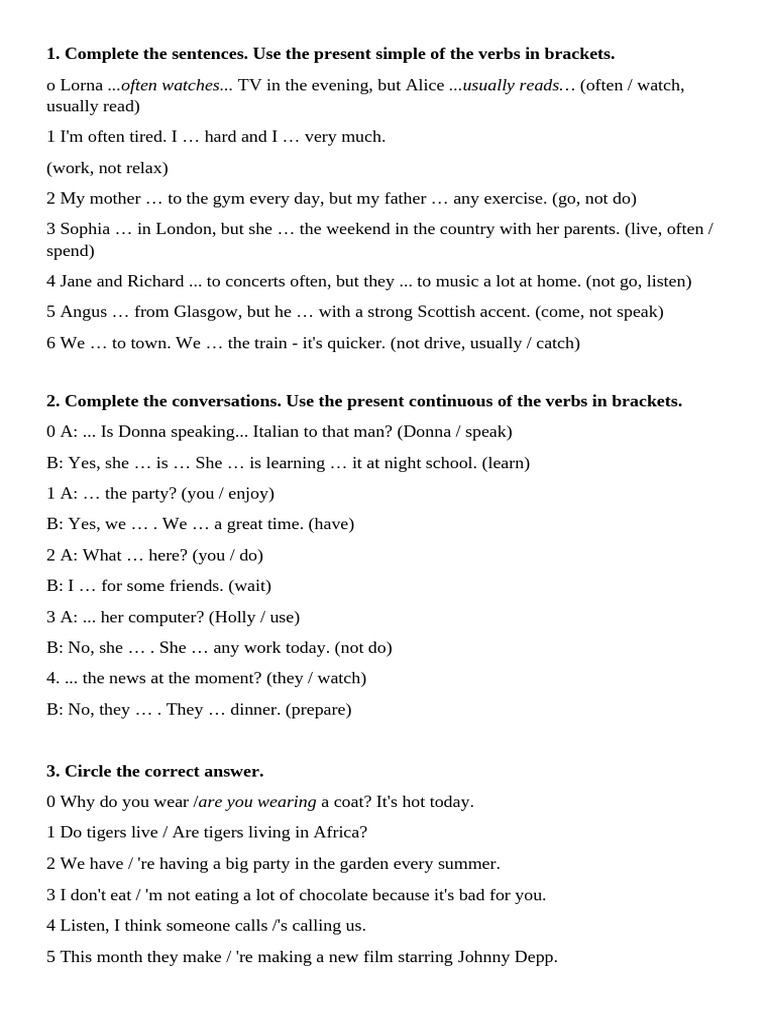 Often Watches... ... Usually Reads : 1. Complete The Sentences. Use The ...