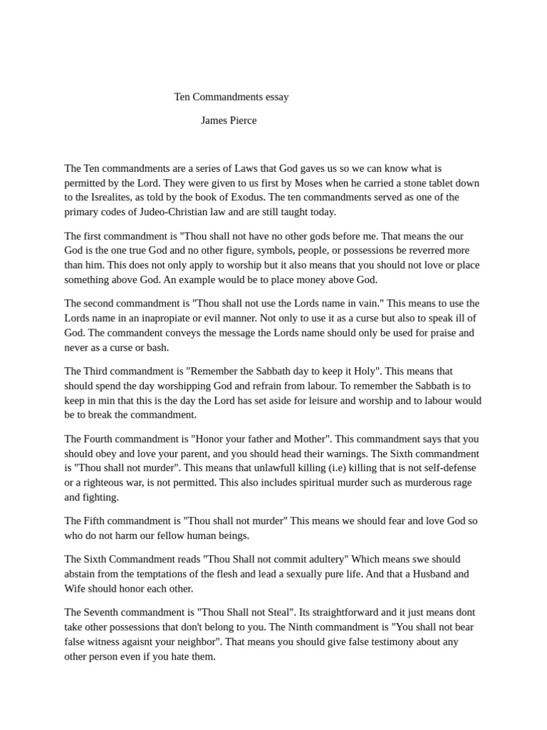 Ten Commandments essay | PDF | Ten Commandments | Books Of The Hebrew Bible