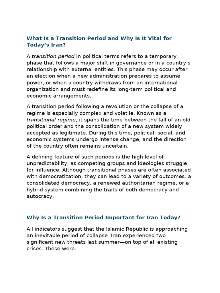 What Is A Transition Period and Why Is It Vital For Today's Iran | PDF ...