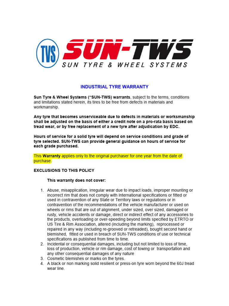 Sun Tyre Warranty Policy Overview | PDF | Tire | Vehicle Technology
