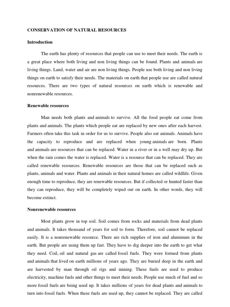 Conservation Of Natural Resources Project