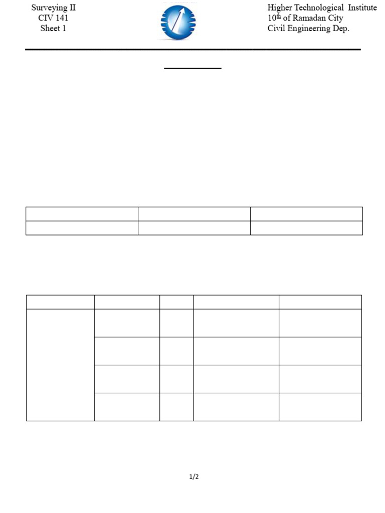 Surveying II Sheet 1 | PDF | Elementary Geometry | Geographical Technology