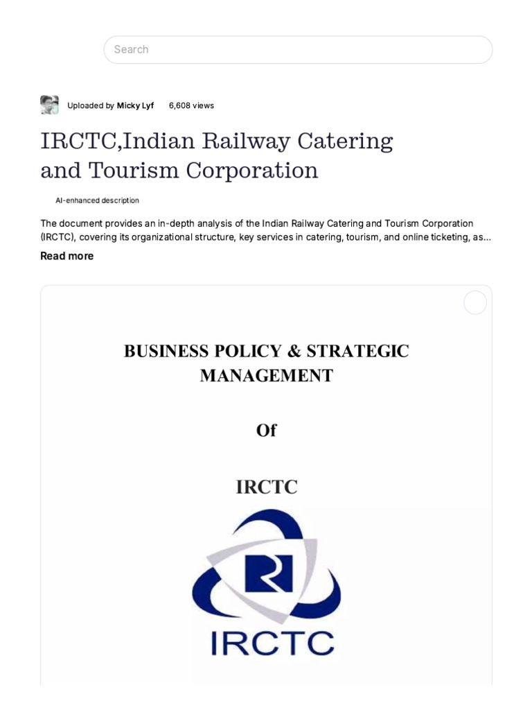 IRCTC,Indian Railway Catering and Tourism Corporation _ DOCX | PDF ...