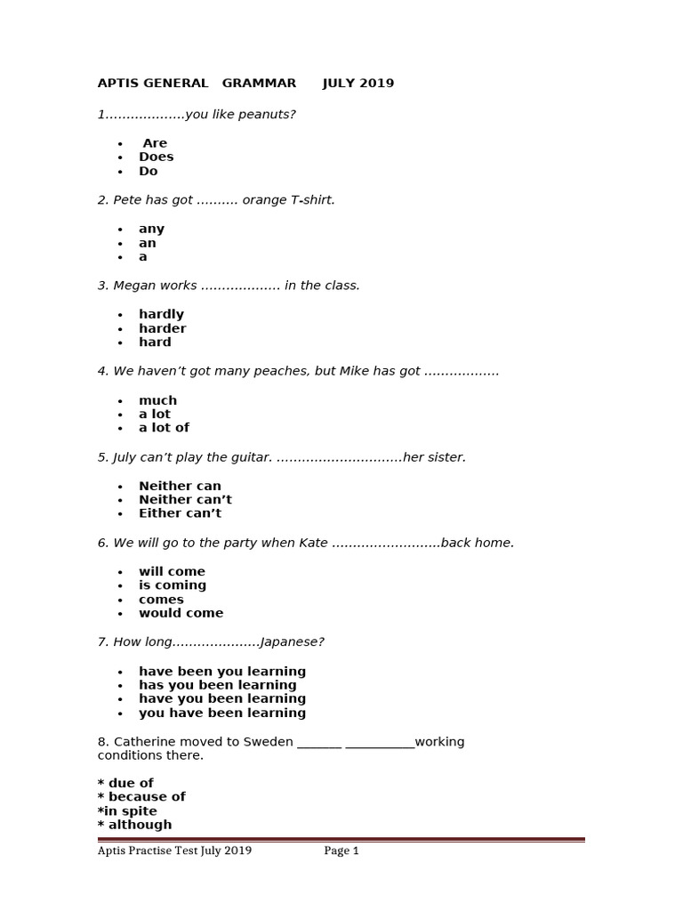 Aptis Practise Test July 2019 | PDF