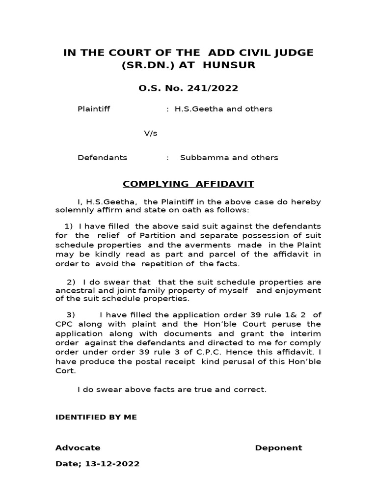 Complying Affidavit | PDF | Affidavit | Evidence