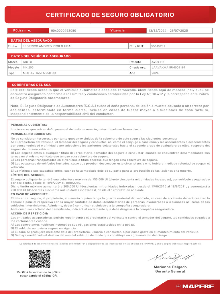 Certifica Do So A | PDF | Seguro | Póliza de seguros