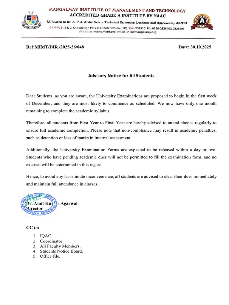 Notice For Student | PDF