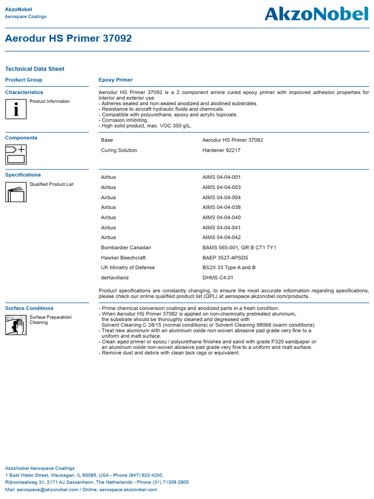 Aerodur HS Primer 37092 Data Sheet | PDF | Epoxy | Materials