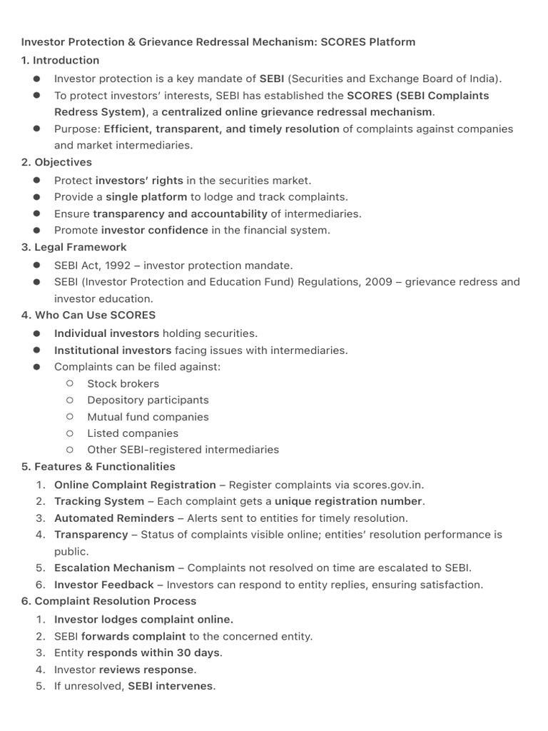 Investor Protection via SCORES Platform | PDF | Clearing (Finance ...