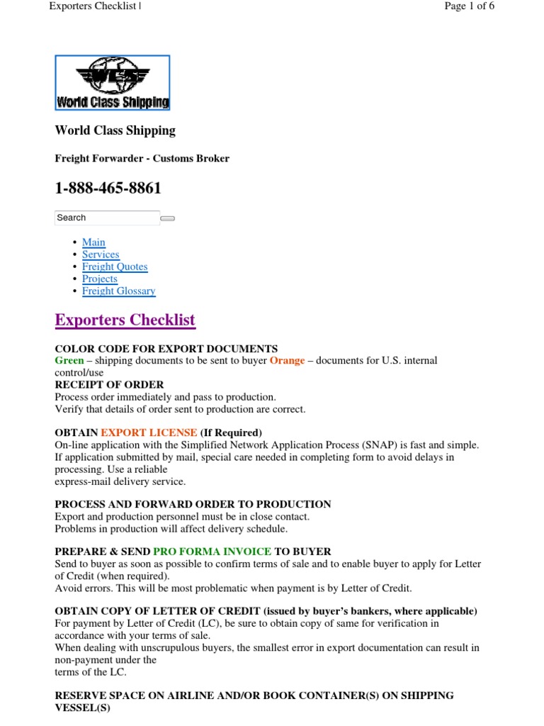 Checklist Shipping | PDF | Cargo | Letter Of Credit