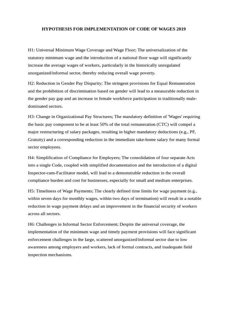 Hypothesis For Implementation of Code of Wages 2019-1 | PDF ...
