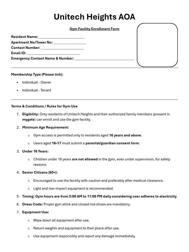 Unitech Heights Gym Enrollment Form | PDF