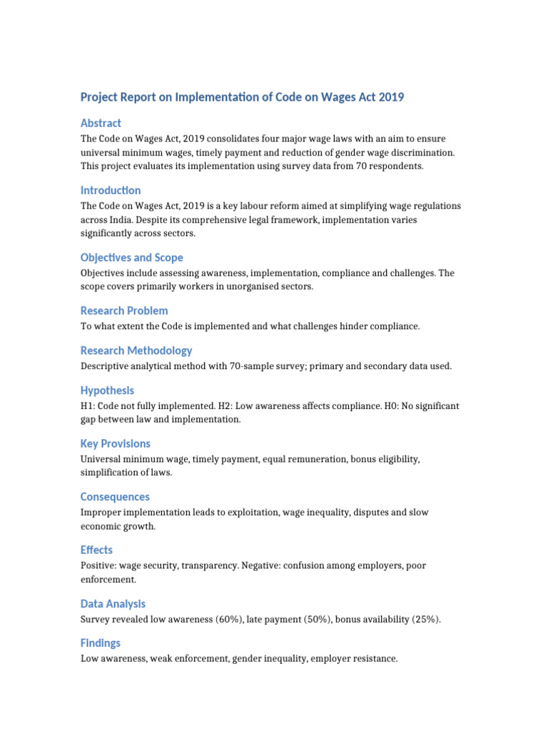 Code on Wages Act 2019 Implementation Report | PDF