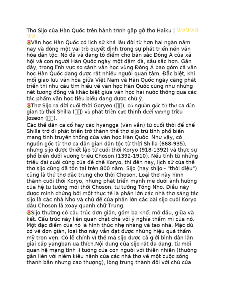 Thơ Sijo của Hàn Quốc trên hành trình gặp gỡ thơ Haiku | PDF
