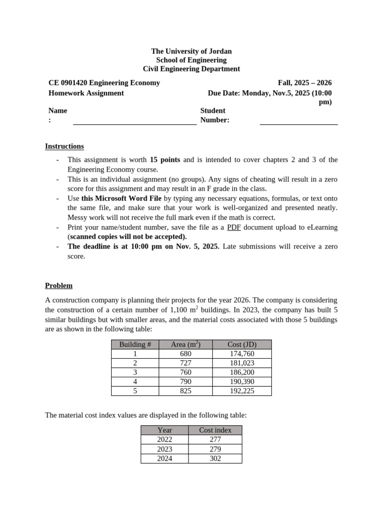 Engineering Economy Homework Assignment 2025 | PDF | Labour Economics ...