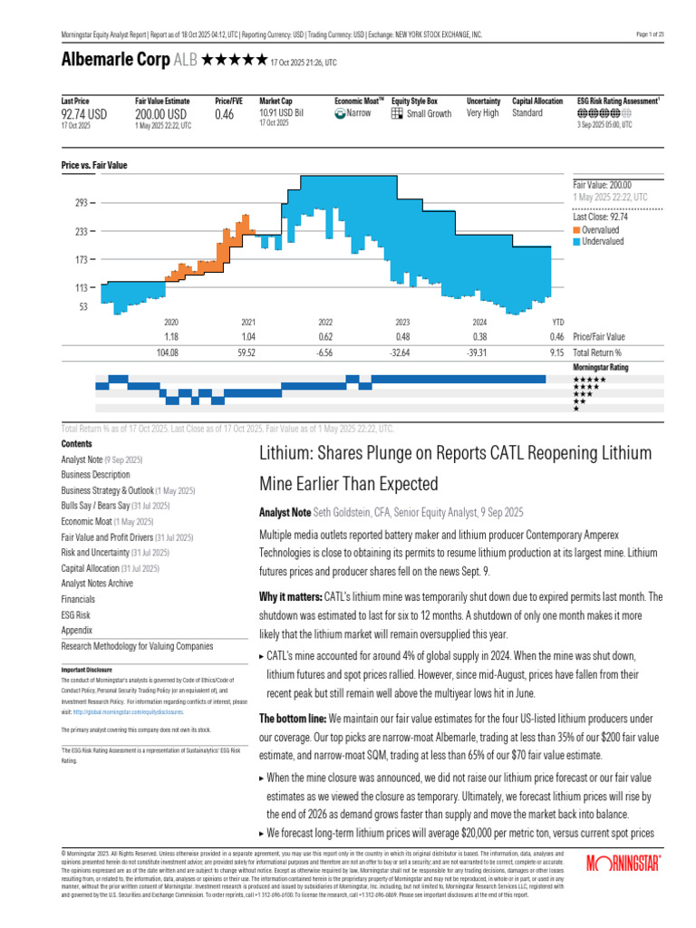 Morningstar Report 636d1777e26a17cb5799129d | PDF | Lithium