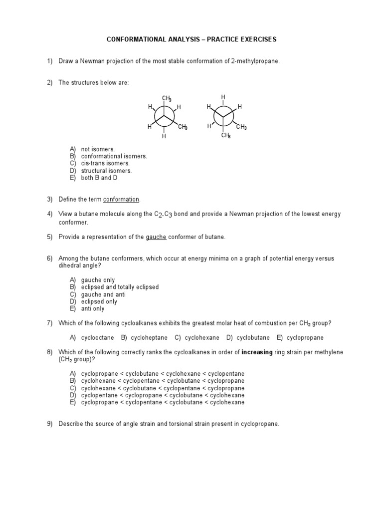Conformation Practice Question | PDF | Conformational Isomerism ...