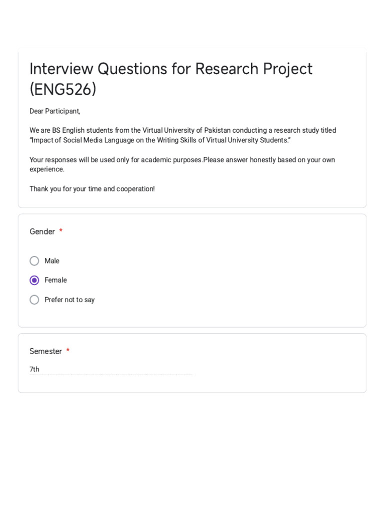 Interview Questions For Research Project (ENG526) | PDF | Social Media ...