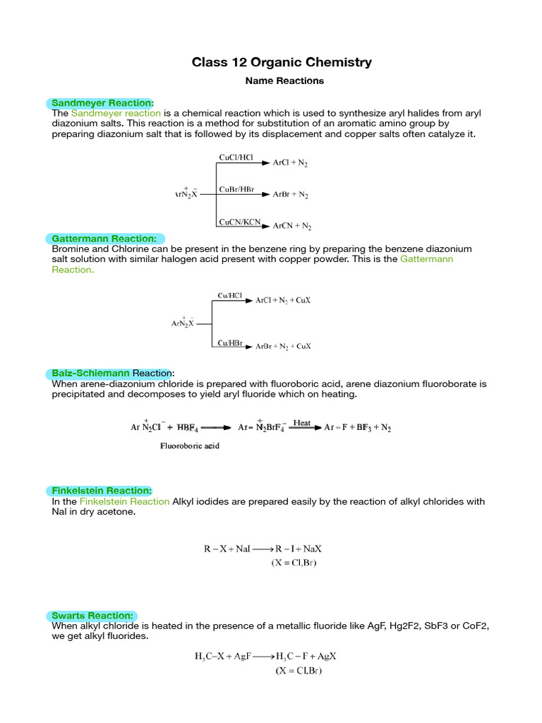 Key Organic Chemistry Reactions Explained | PDF | Amine | Aldehyde