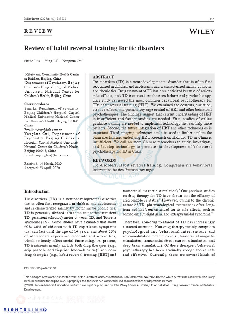 Habit Reversal Training for Tic Disorders | PDF | Attention Deficit ...