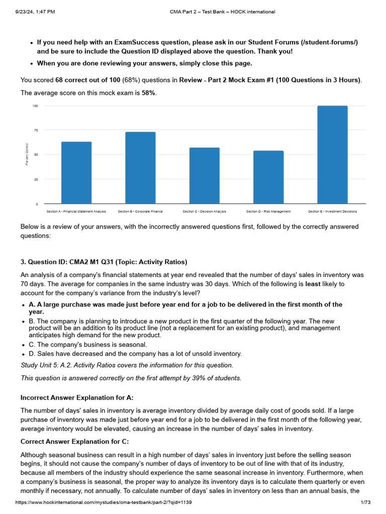CMA Part 2 – Test 2 | PDF | Option (Finance) | Put Option