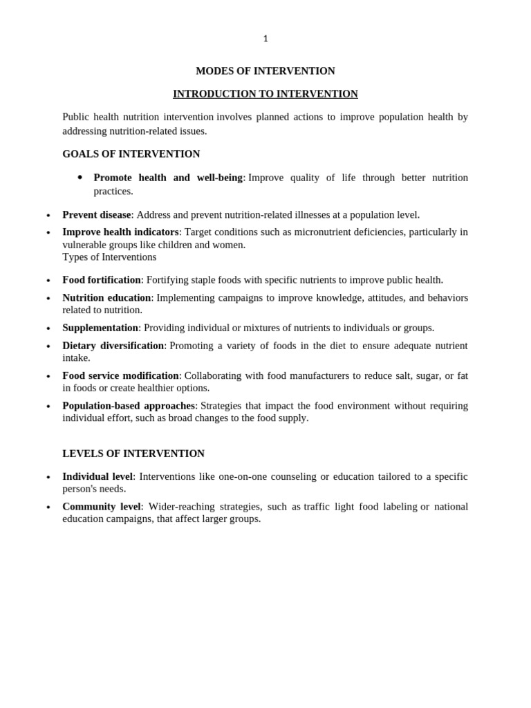 Modes of Intervention | PDF | Health Promotion | Malnutrition
