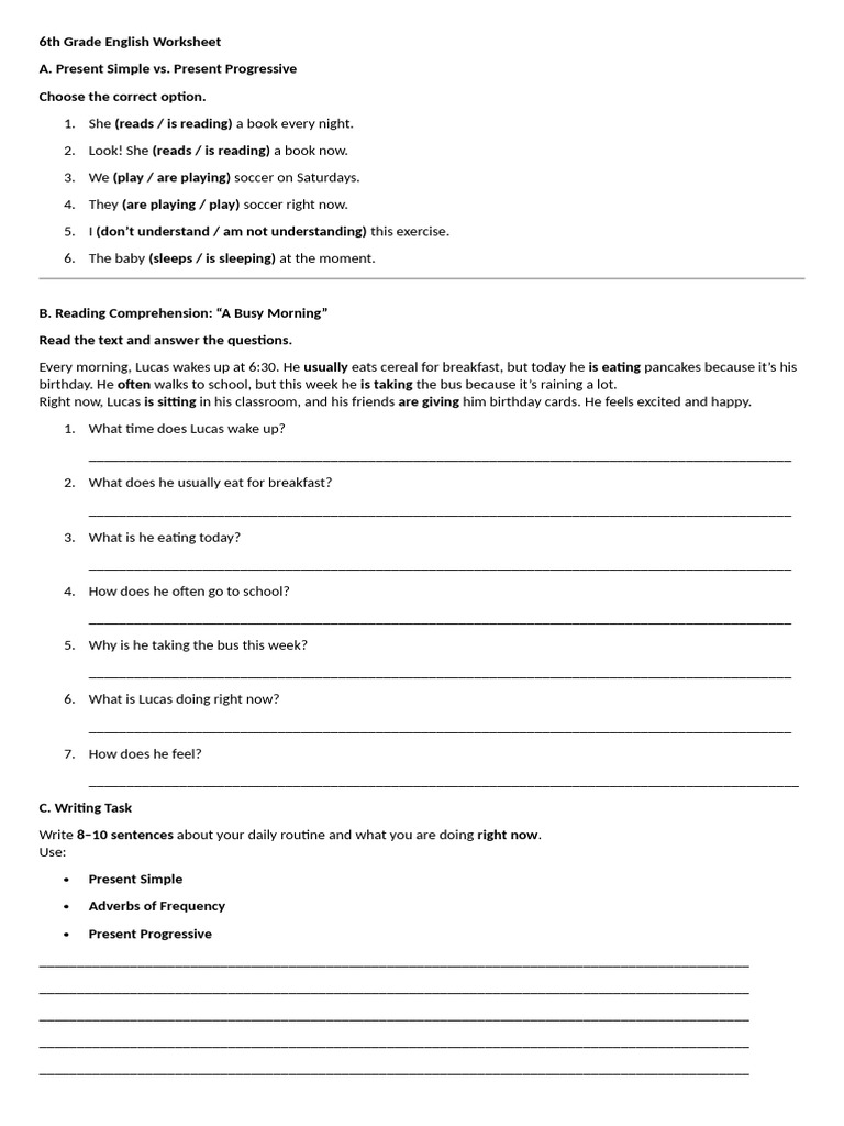 6th Grade English Worksheet | PDF