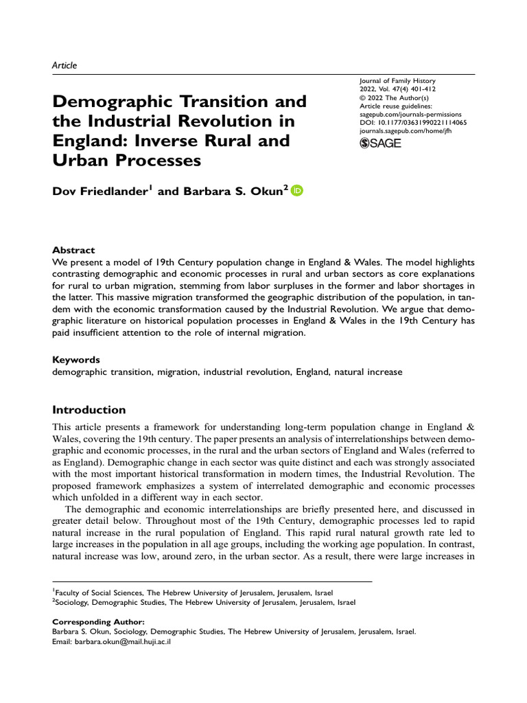 Demographic Transition and the Industrial Revolution in England ...