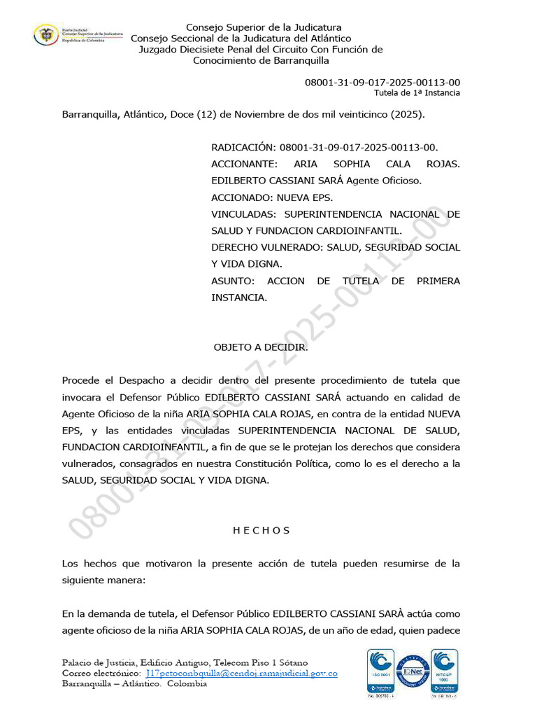 Fallo de Primera Instancia Del Caso de Aria Sophia Cala Rojas | PDF ...