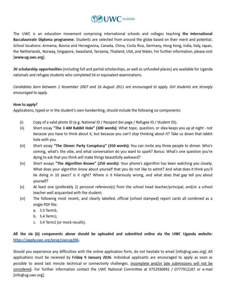 UWC UG 2026 Applications 1 | PDF