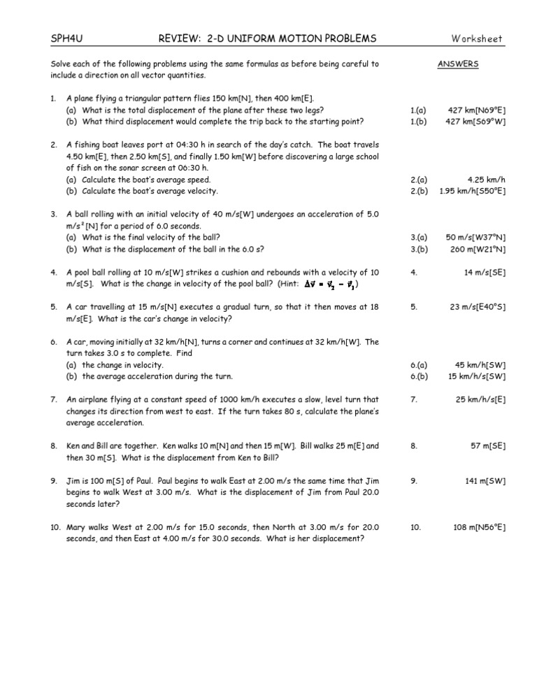 Physics 2-D Motion Worksheet | PDF