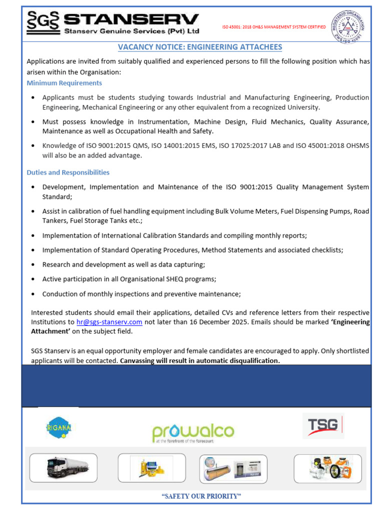 VACANCY NOTICE - Engineering Attachees 2026 | PDF | Calibration ...